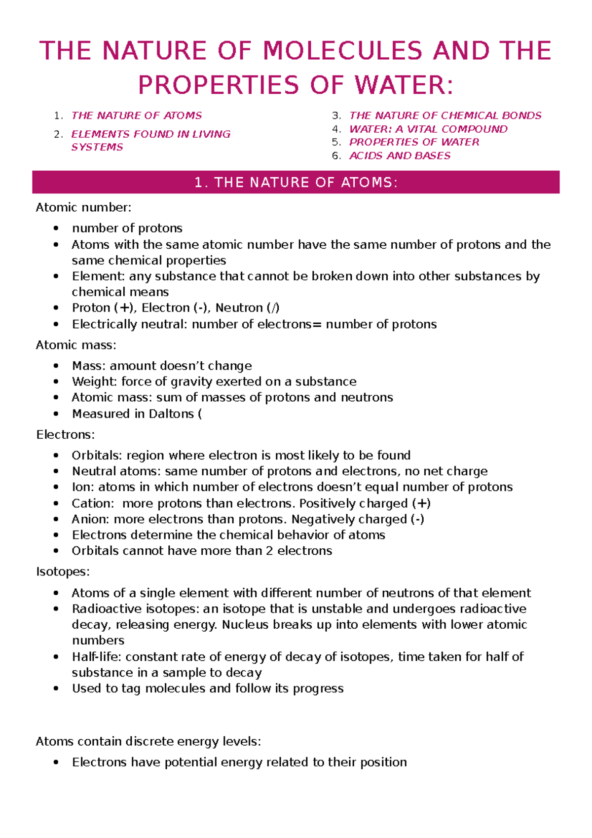 THE Nature OF Molecules AND THE Properties OF Water - THE NATURE OF ...