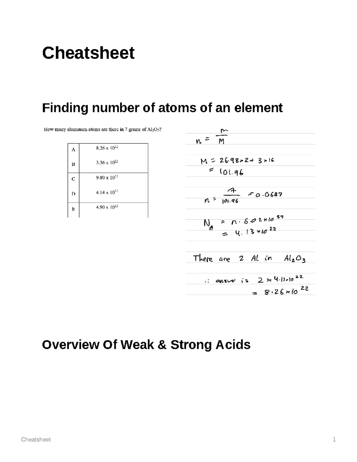 Chem Cheatsheet - Cheatsheet Finding number of atoms of an element ...