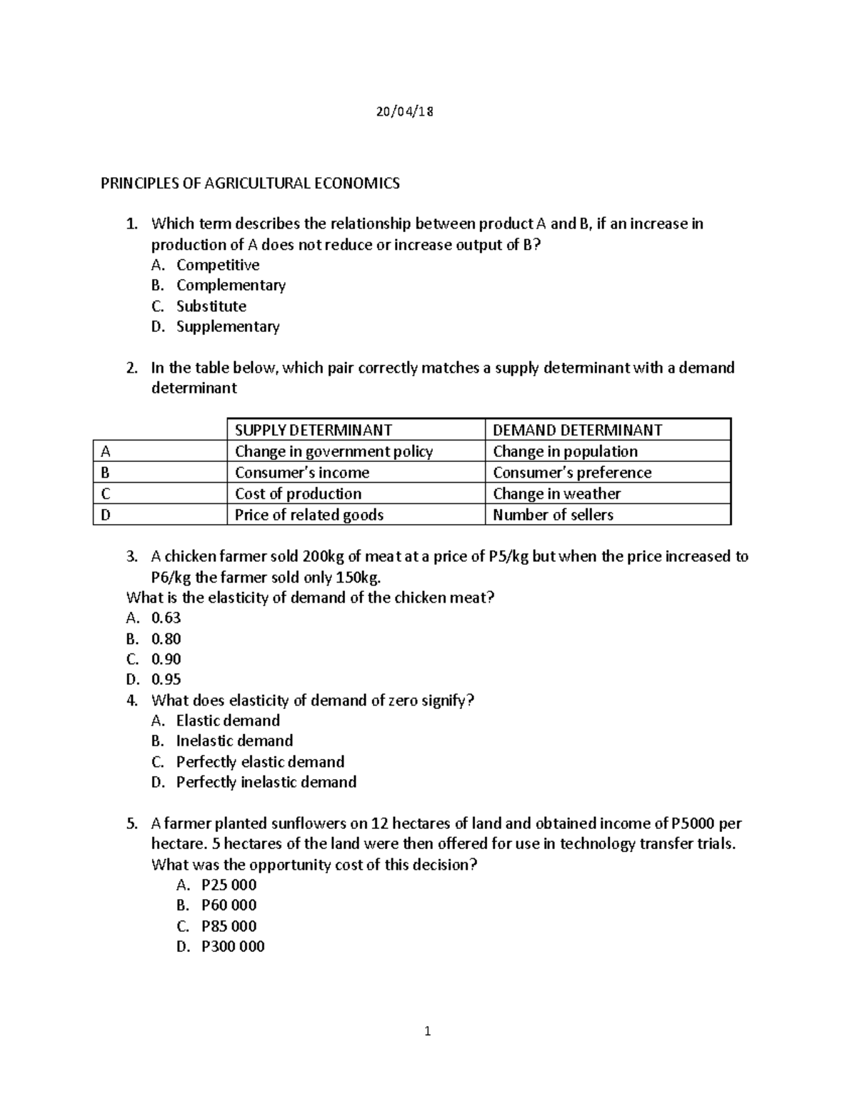 Bgcse Module 6 Revision Questions - 20/04/ PRINCIPLES OF AGRICULTURAL ...
