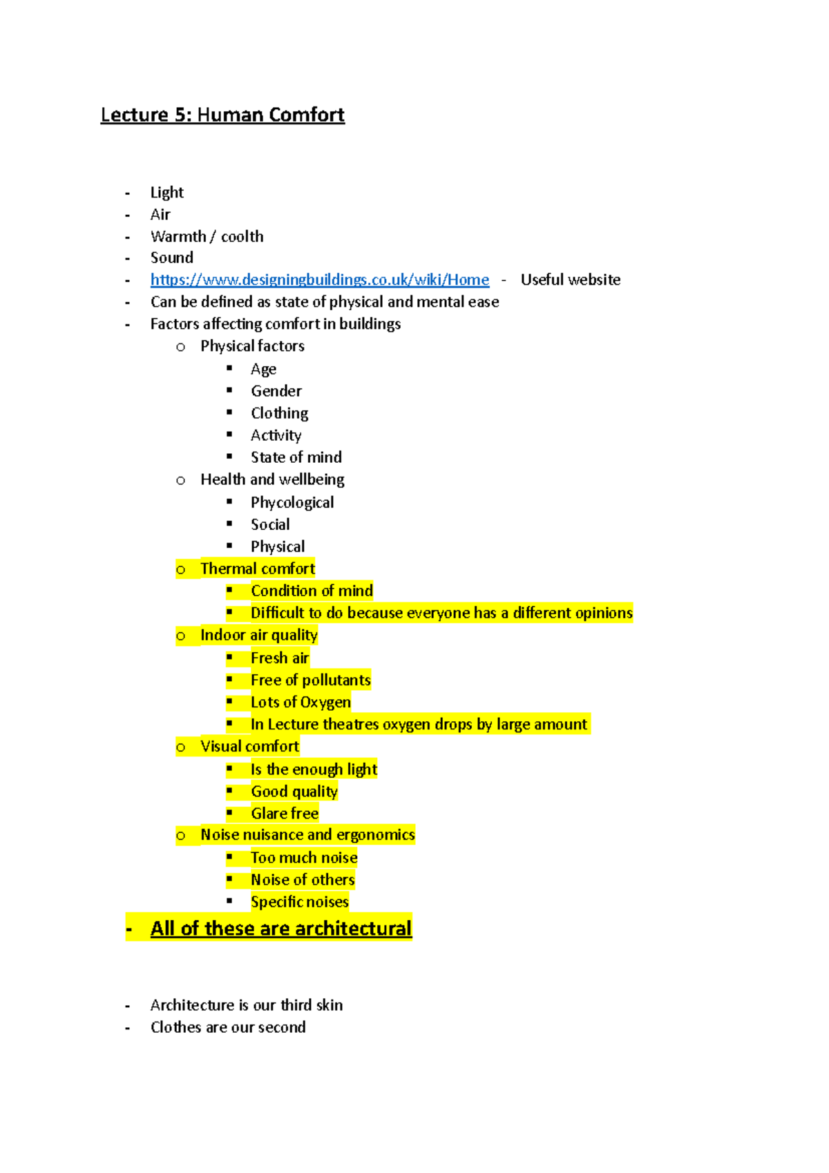 Lecture 5 human comfort - Lecture 5: Human Comfort - Light - Air ...
