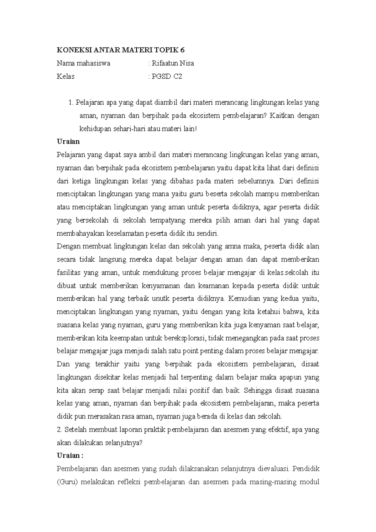 Koneksi Antar Materi Topik 6 - KONEKSI ANTAR MATERI TOPIK 6 Nama ...