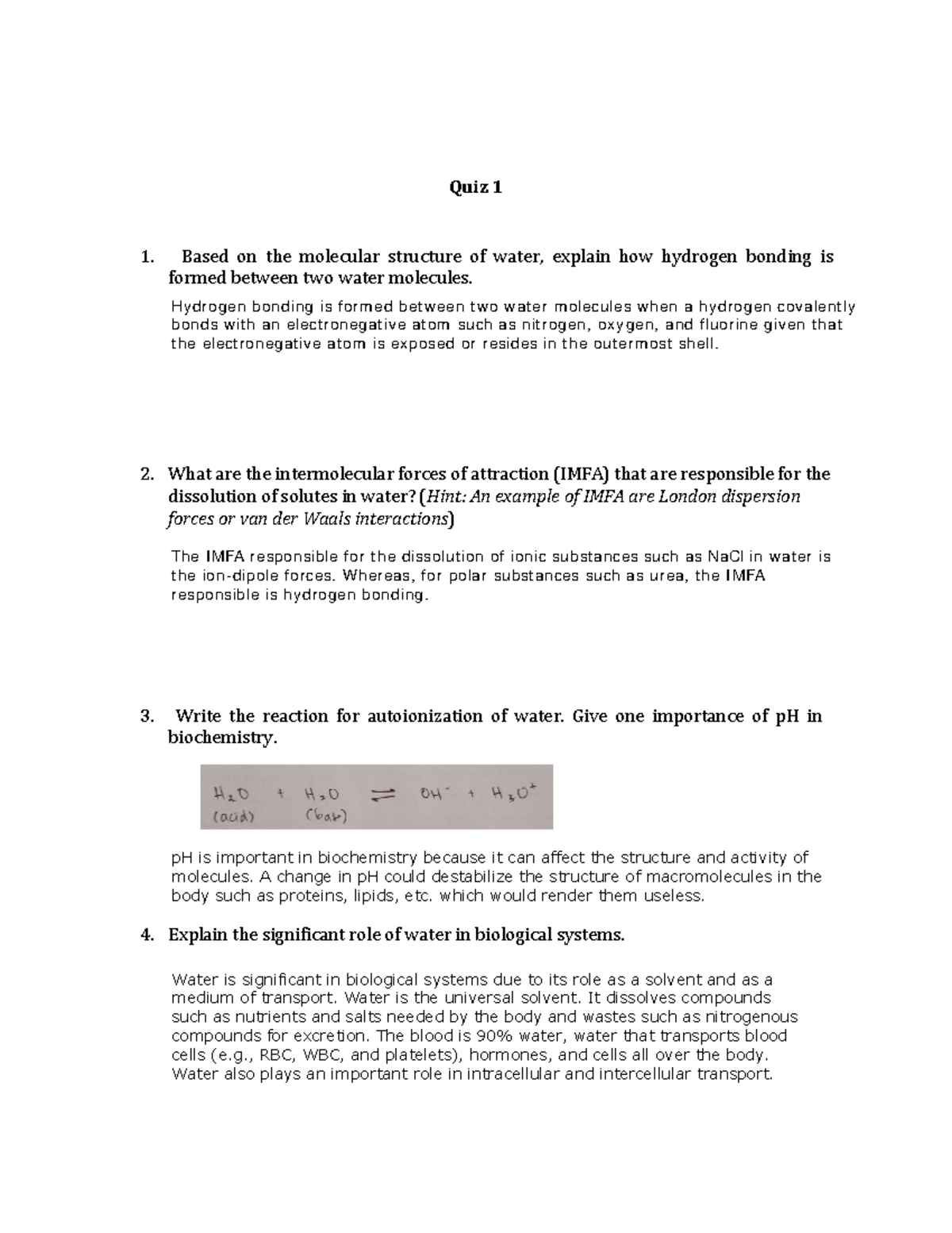 Chemistry Quiz - formed between two water molecules. Based on the ...