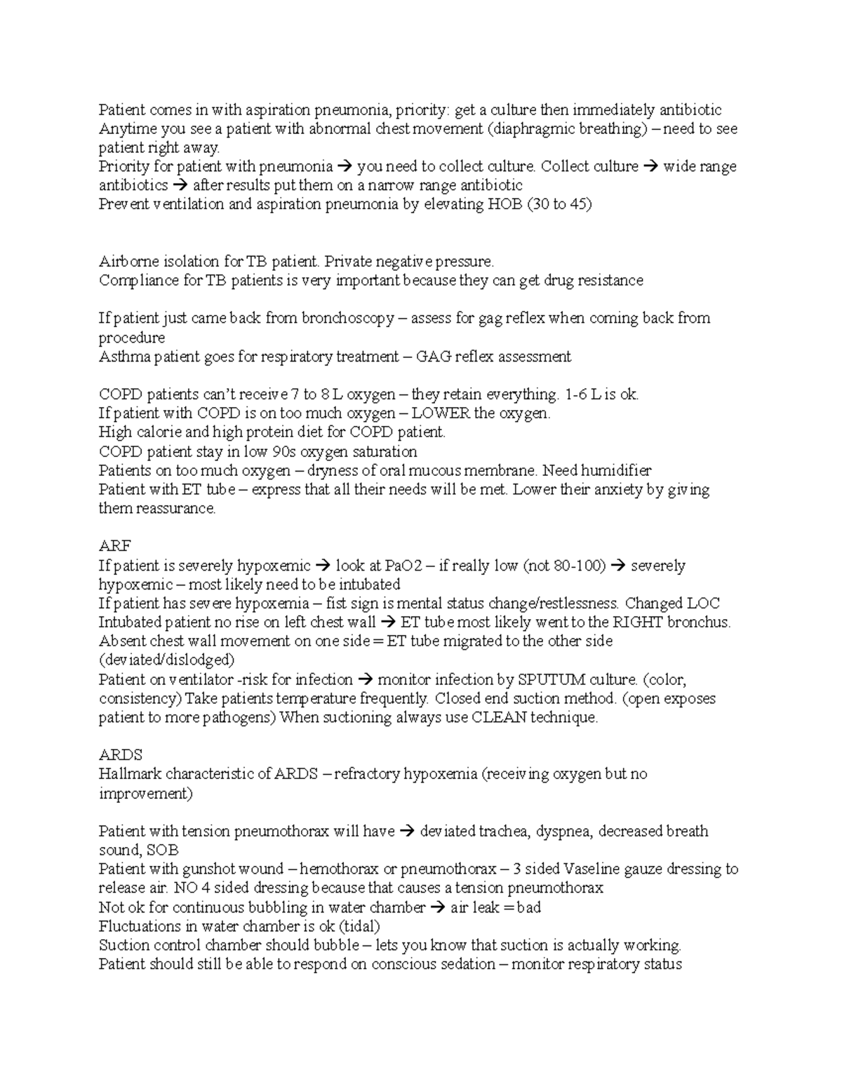Notes - Patient comes in with aspiration pneumonia, priority: get a ...