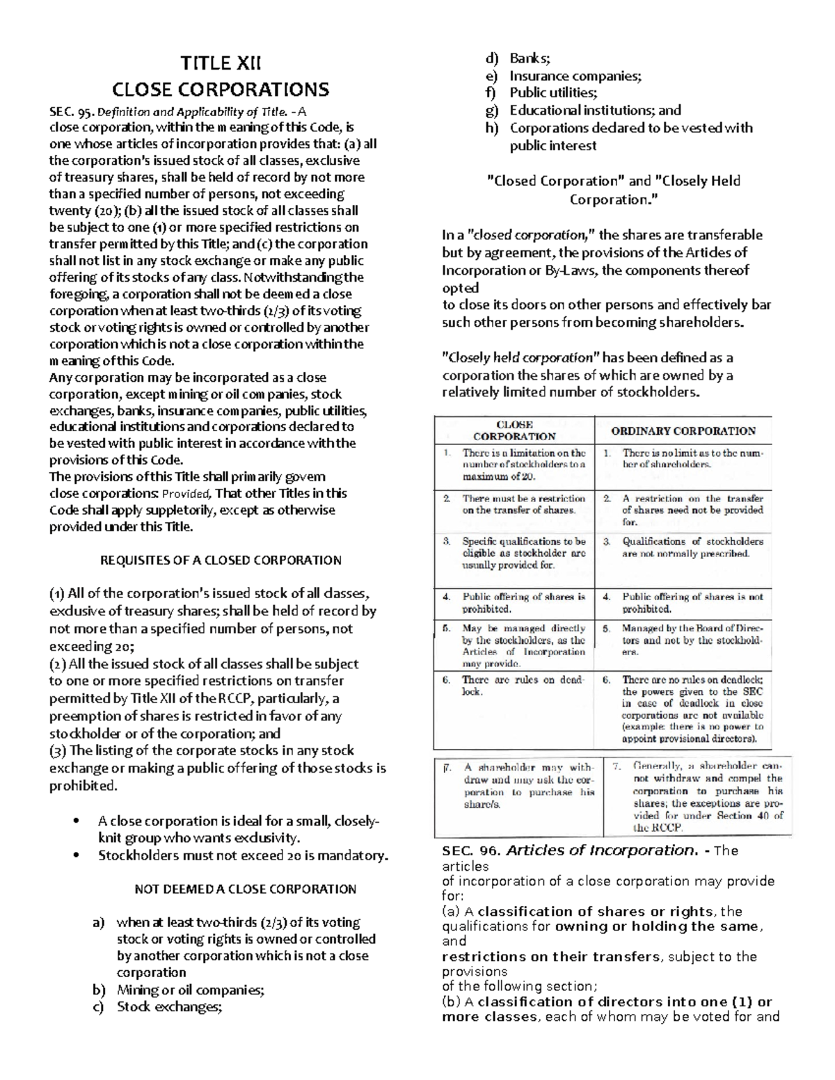 Section 95-140 - TITLE XII CLOSE CORPORATIONS SEC. 95. Definition and Applicability of Title ...
