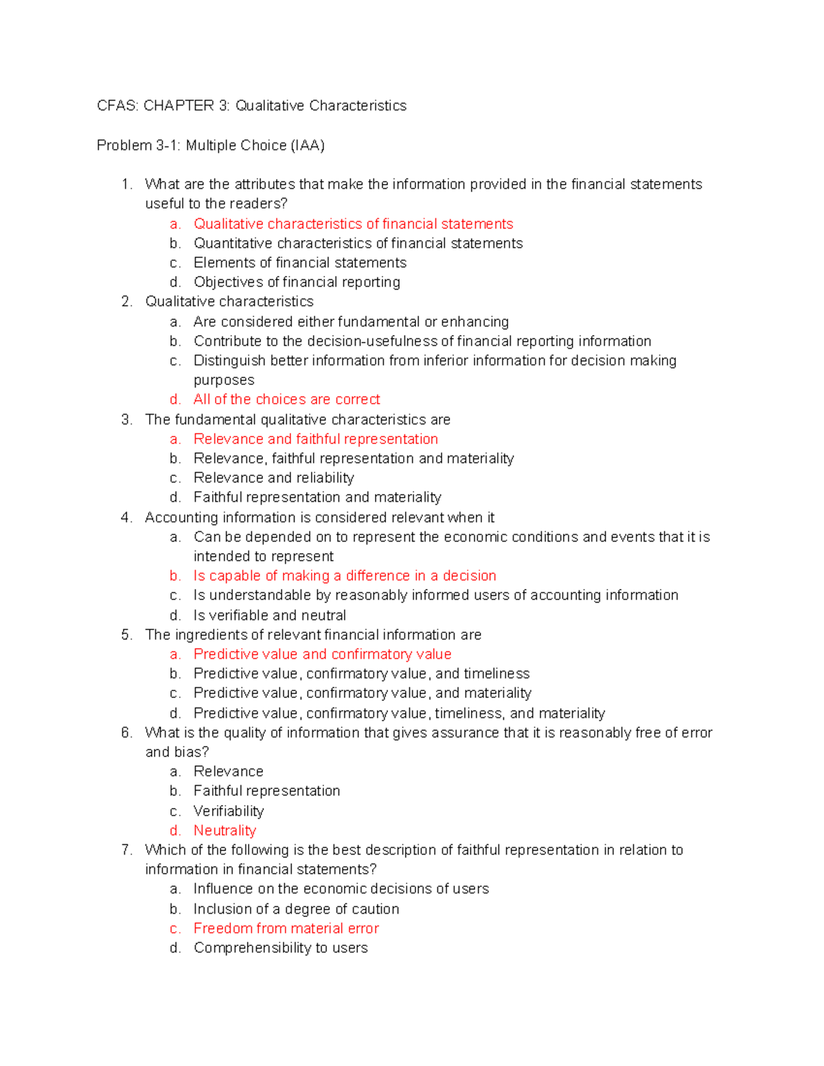 Conceptual Framework 2022 Chapter 3 Qualitative Characteristics Problem - CFAS: CHAPTER 3: - Studocu