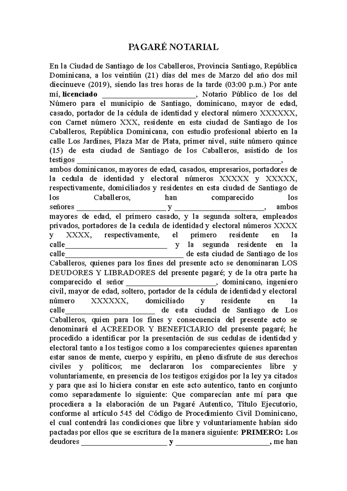 Pagaré Notarial - PAGARÉ NOTARIAL En la Ciudad de Santiago de los ...