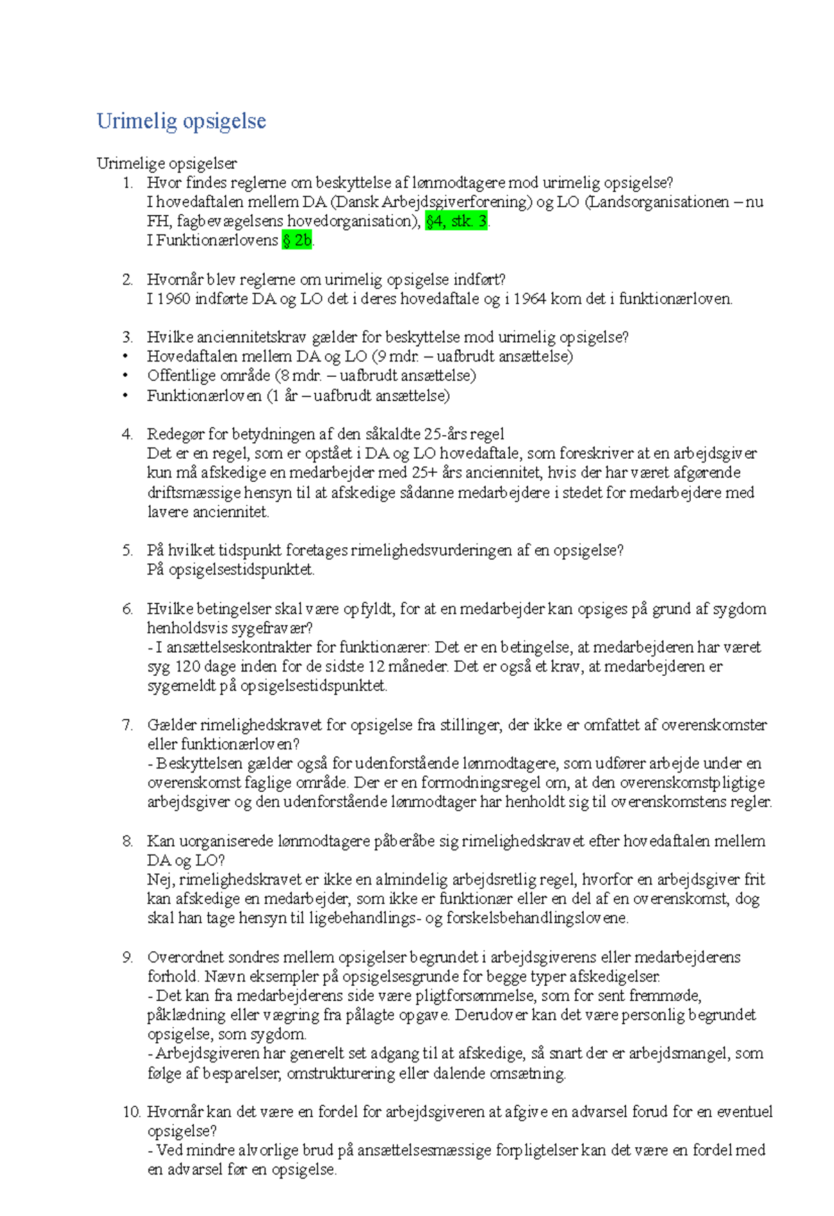 Emne 13 - Urimelig opsigelse - Urimelig opsigelse Urimelige opsigelser ...