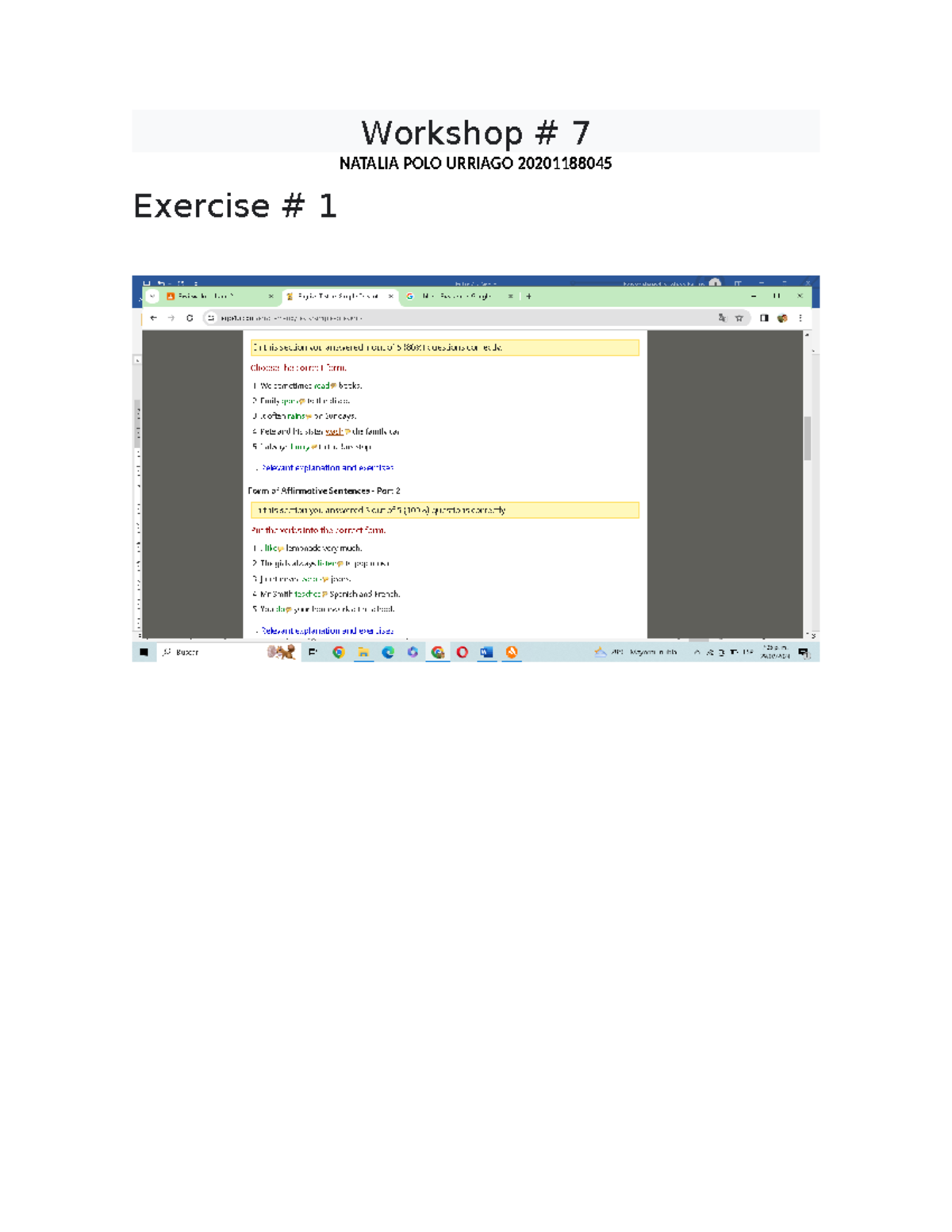 Taller 7 - Inglés III - Workshop # NATALIA POLO URRIAGO Exercise # Exercise # - Studocu