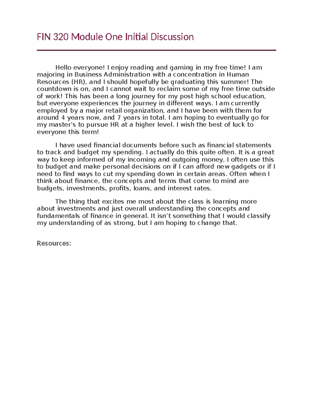 Module One Discussion Notes - FIN 320 Module One Initial Discussion ...
