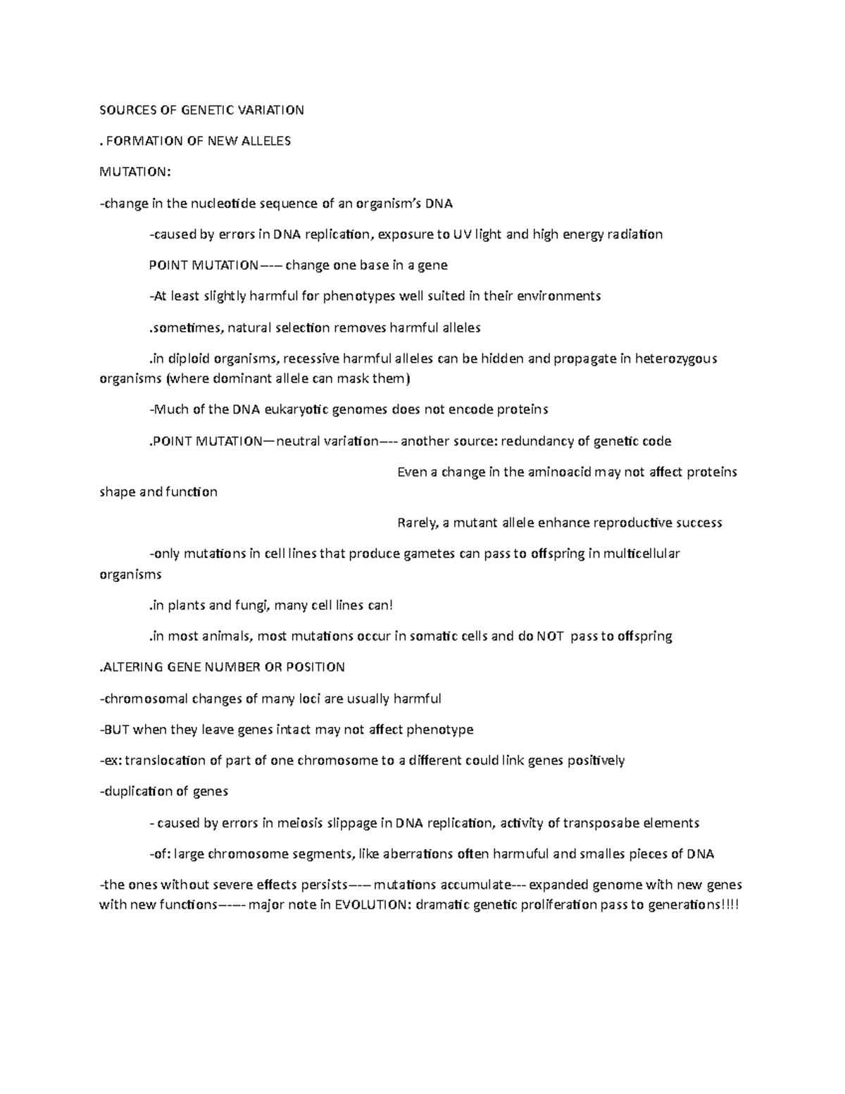 Sources OF Genetic Variation - SOURCES OF GENETIC VARIATION . FORMATION ...