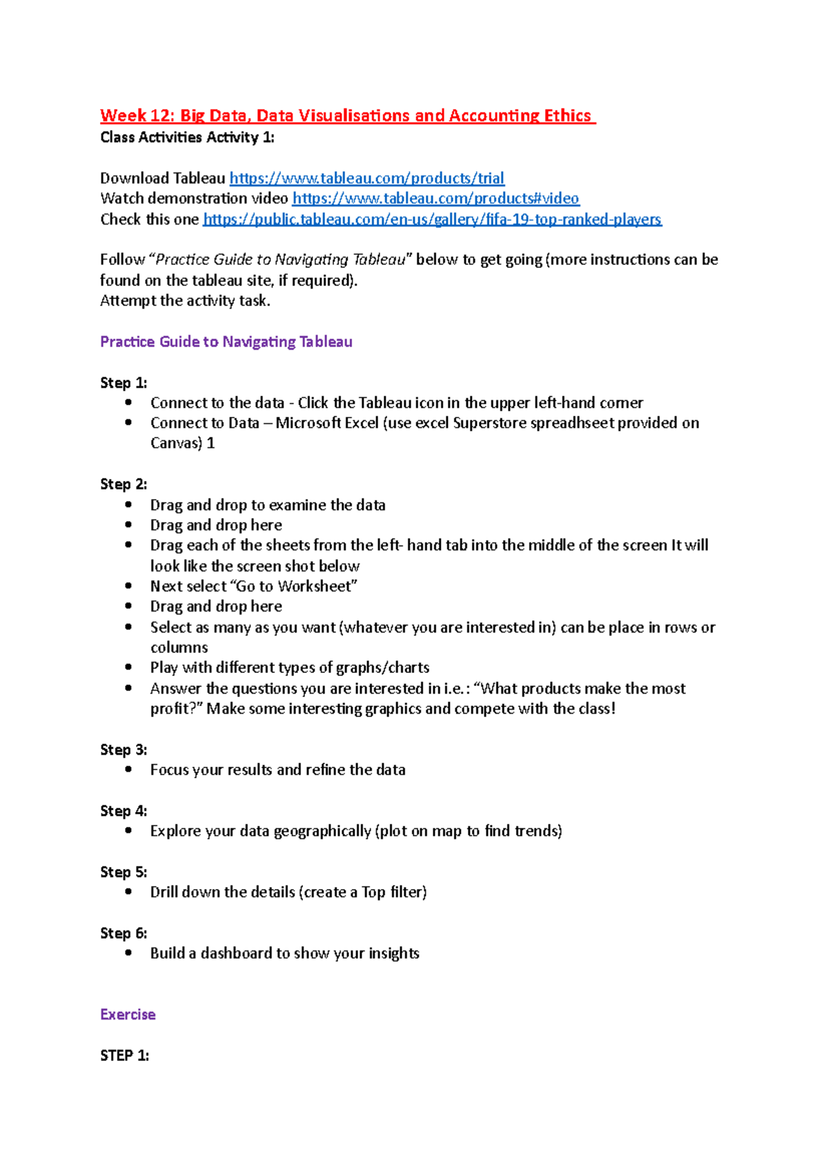 Week 12 Tutorial Activity Tableau - Week 12: Big Data, Data ...