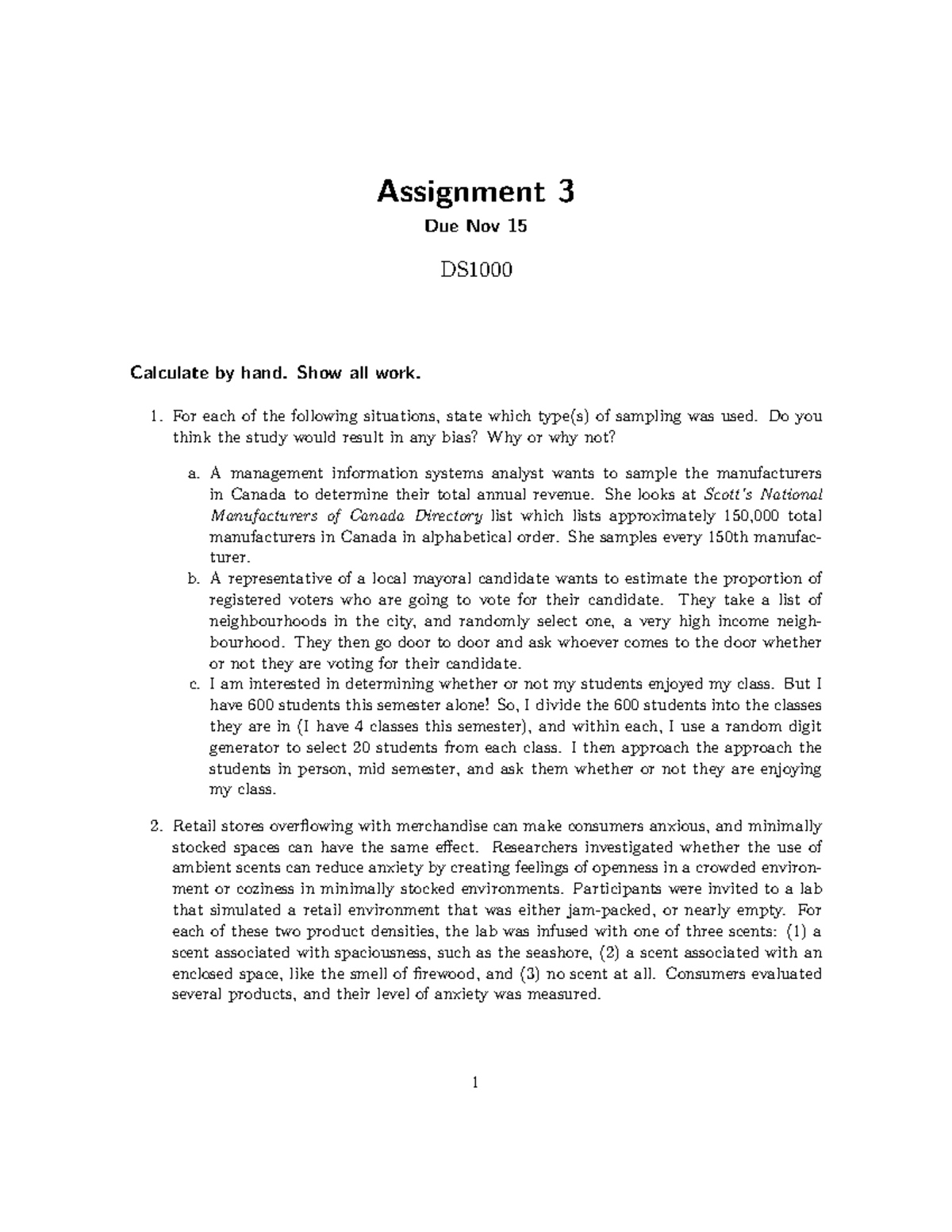 Assignment 3 - Copy - Assignment 3 Due Nov 15 DS Calculate by hand ...