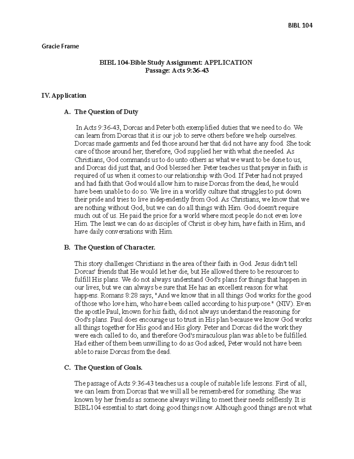 Bible Assignmant Application - BIBL 104 Gracie Frame BIBL 104-Bible ...