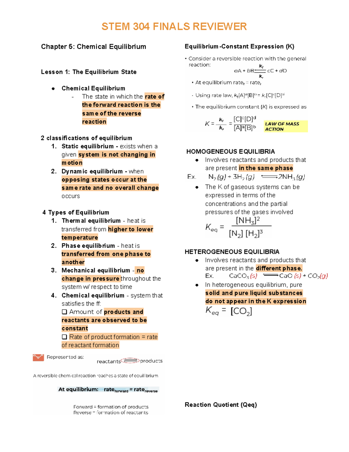 STEM 304 Finals Reviewer - STEM 304 FINALS REVIEWER Chapter 5: Chemical ...