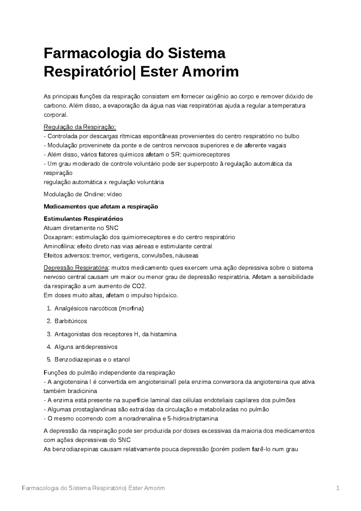 Farmacologia do Sistema Respiratório Ester Amorim - Farmacologia do Sistema Respiratório| Ester ...