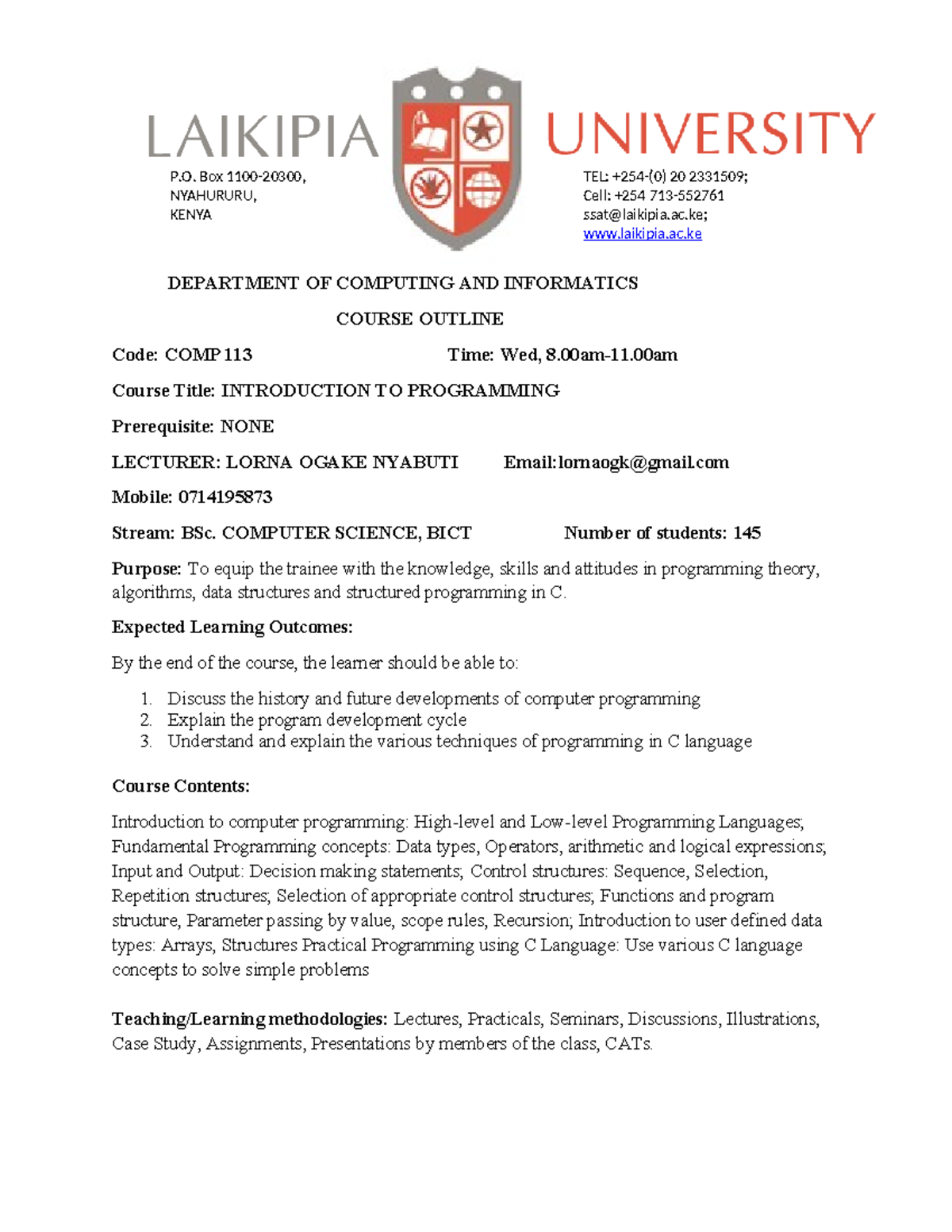 C Notes - Basic programing tips - DEPARTMENT OF COMPUTING AND ...