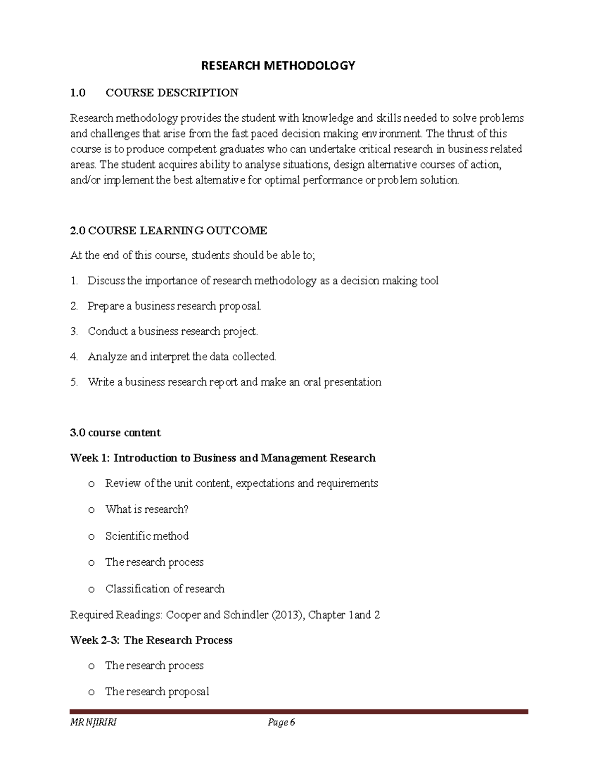 Research Methodology - RESEARCH METHODOLOGY 1 COURSE DESCRIPTION ...