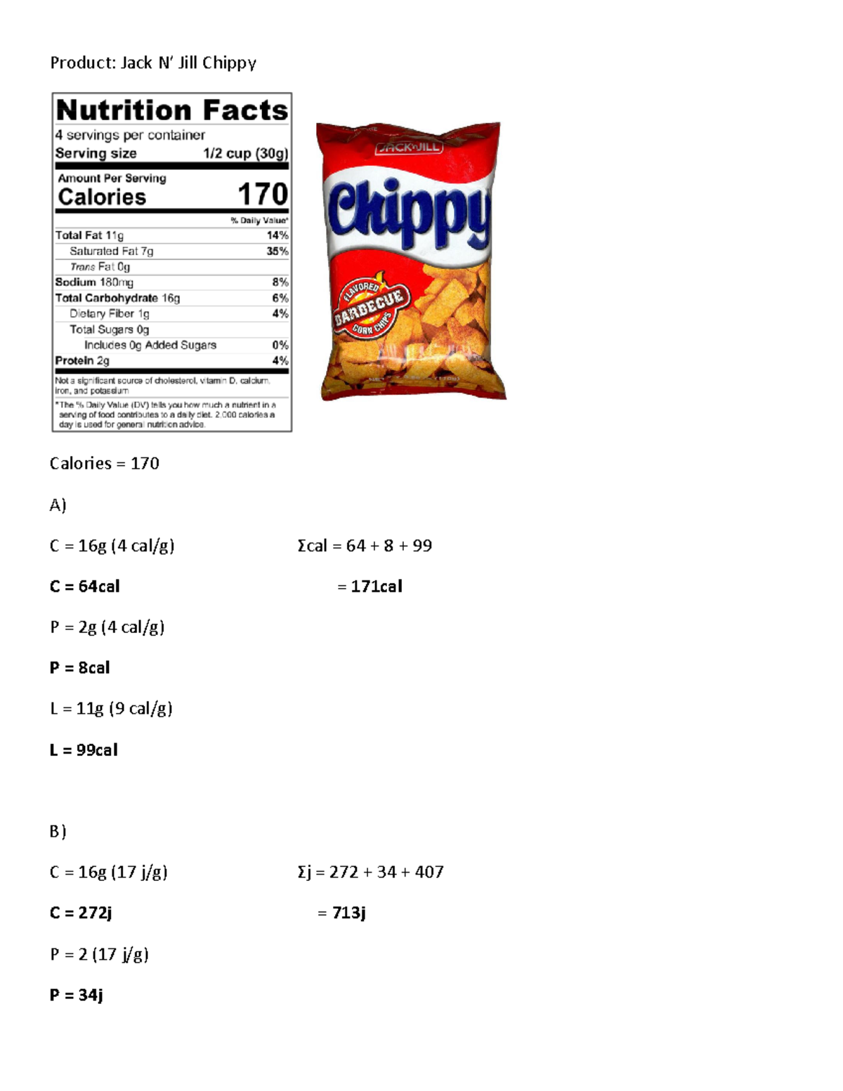 Calculating Calories in Food Solutions on Individual Solving - science ...