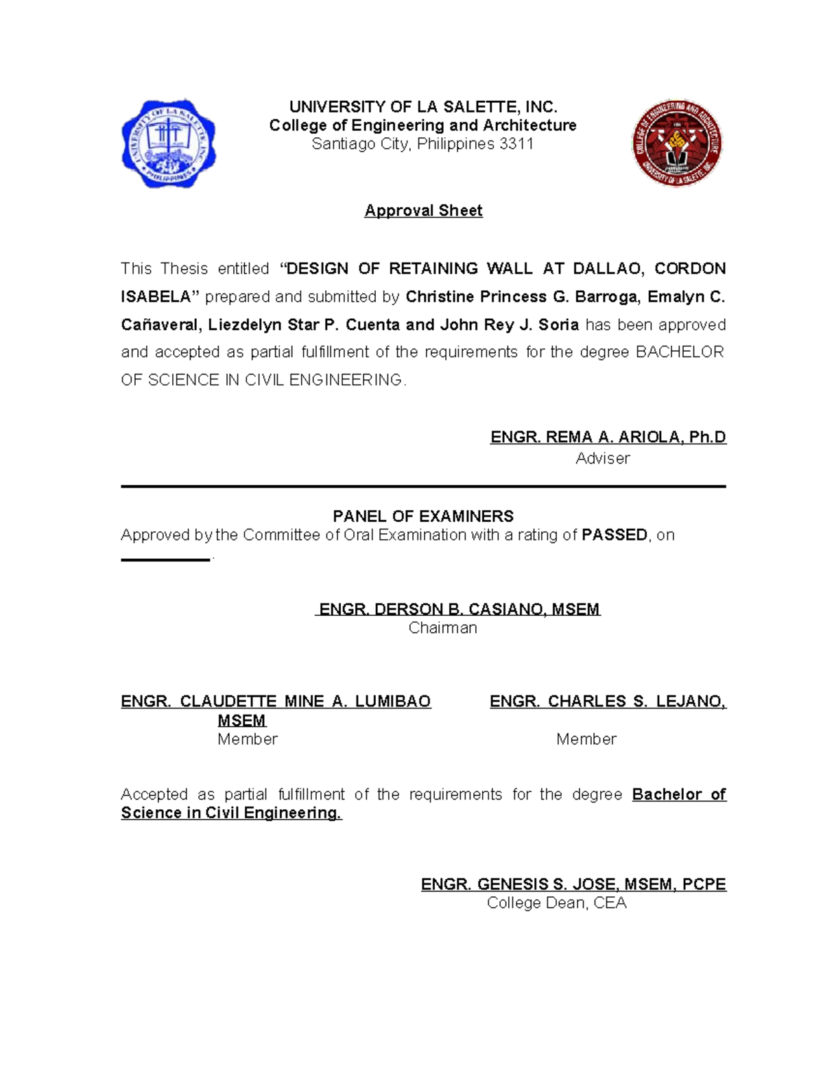 Approval-sheet - Approval sheet - UNIVERSITY OF LA SALETTE, INC ...