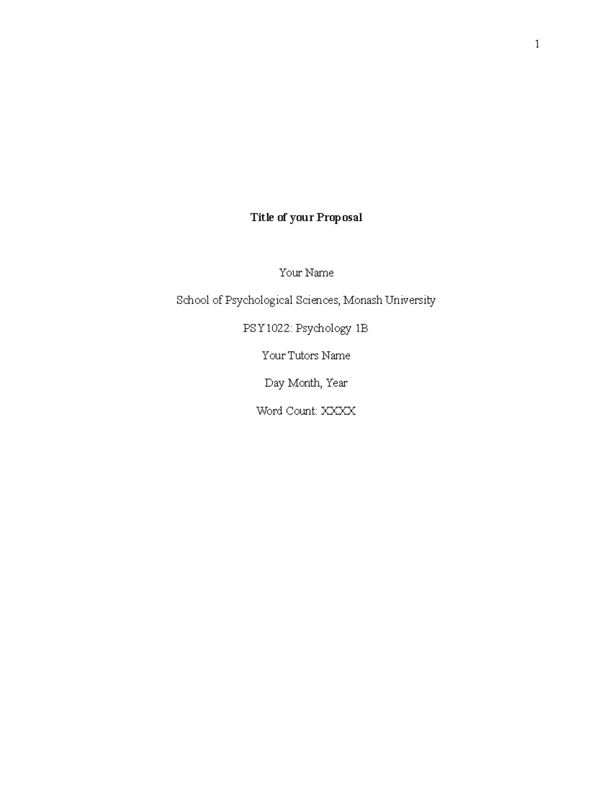 PSY1022 Assignment 2 Your Name Here - Title of your Proposal Your Name ...