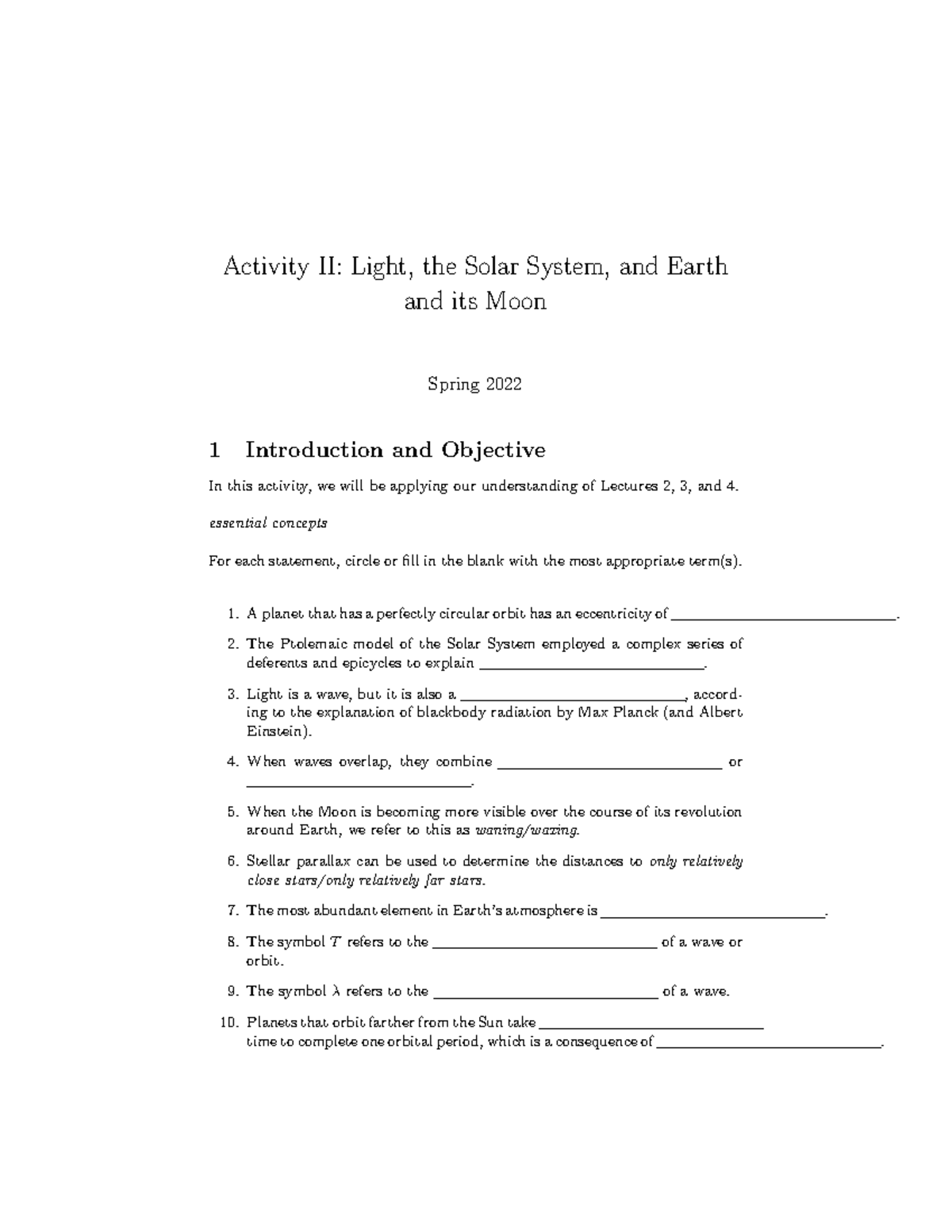 Activity 2-Earth, Moon, and Some Basic Physics - Activity II: Light ...