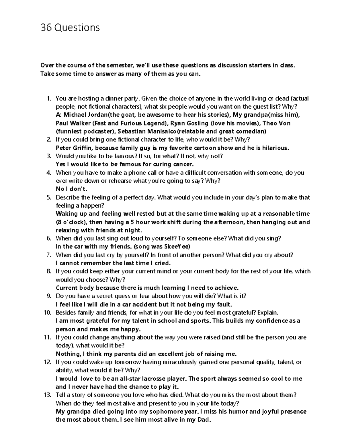 Religion 36 Questions - WOw - Over the course of the semester, we'll ...