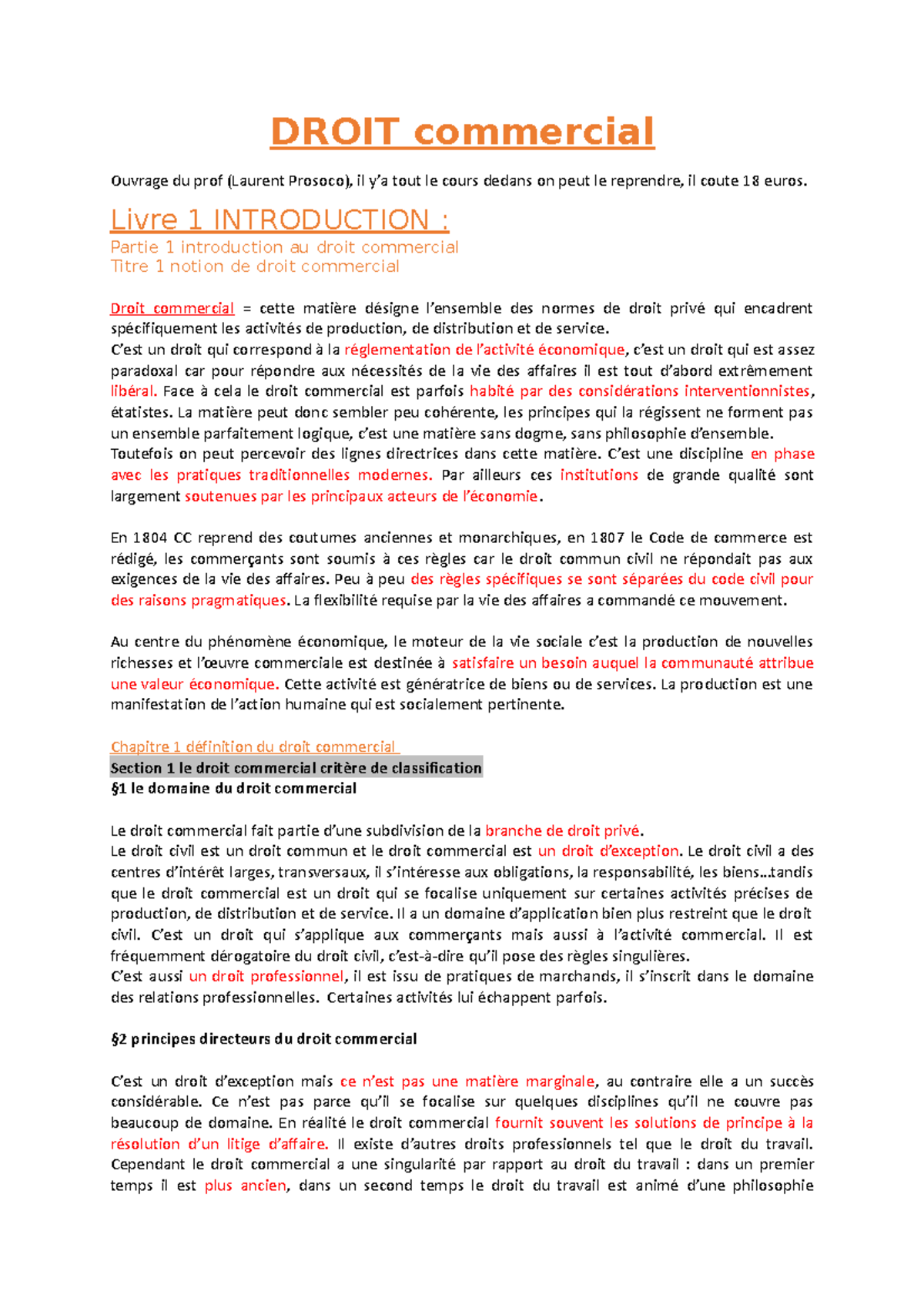 Dt commercial - cours - DROIT commercial Ouvrage du prof (Laurent ...