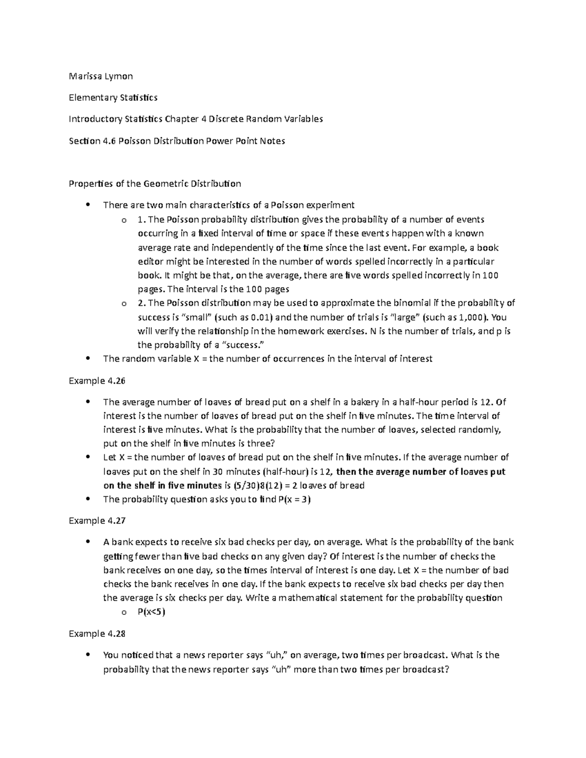 Section 4.6 Poisson Distribution Power Point Notes - Marissa Lymon ...