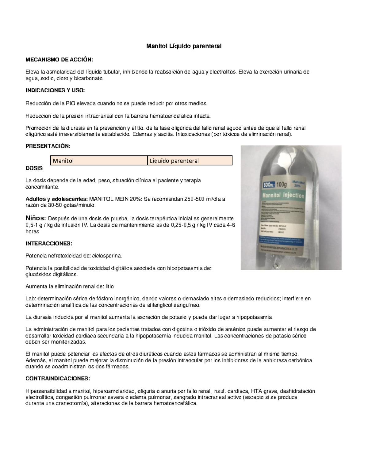 Manitol Líquido parenteral - Manitol Líquido parenteral MECANISMO DE ...