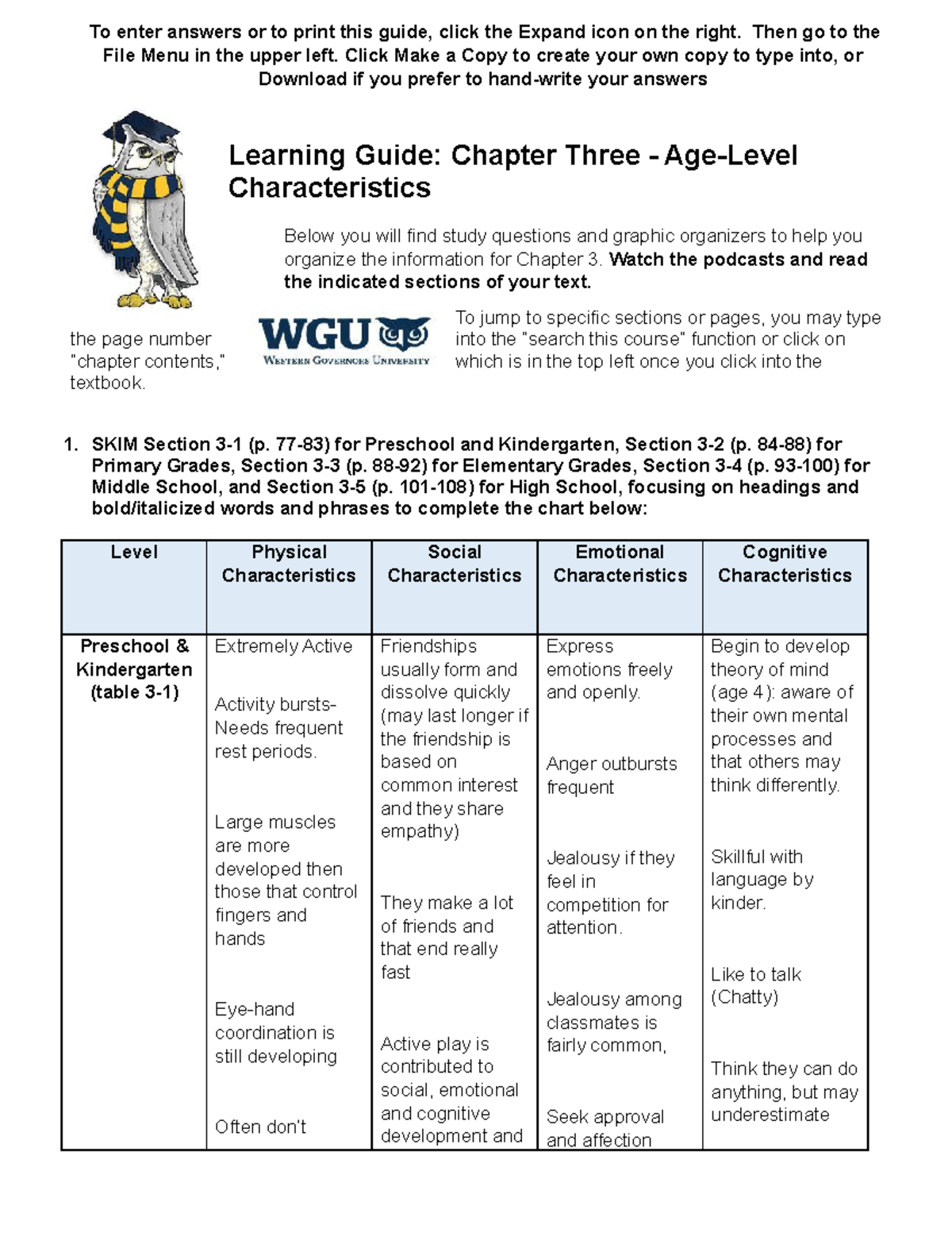 Chapter 3 Learning Guide - To enter answers or to print this guide ...