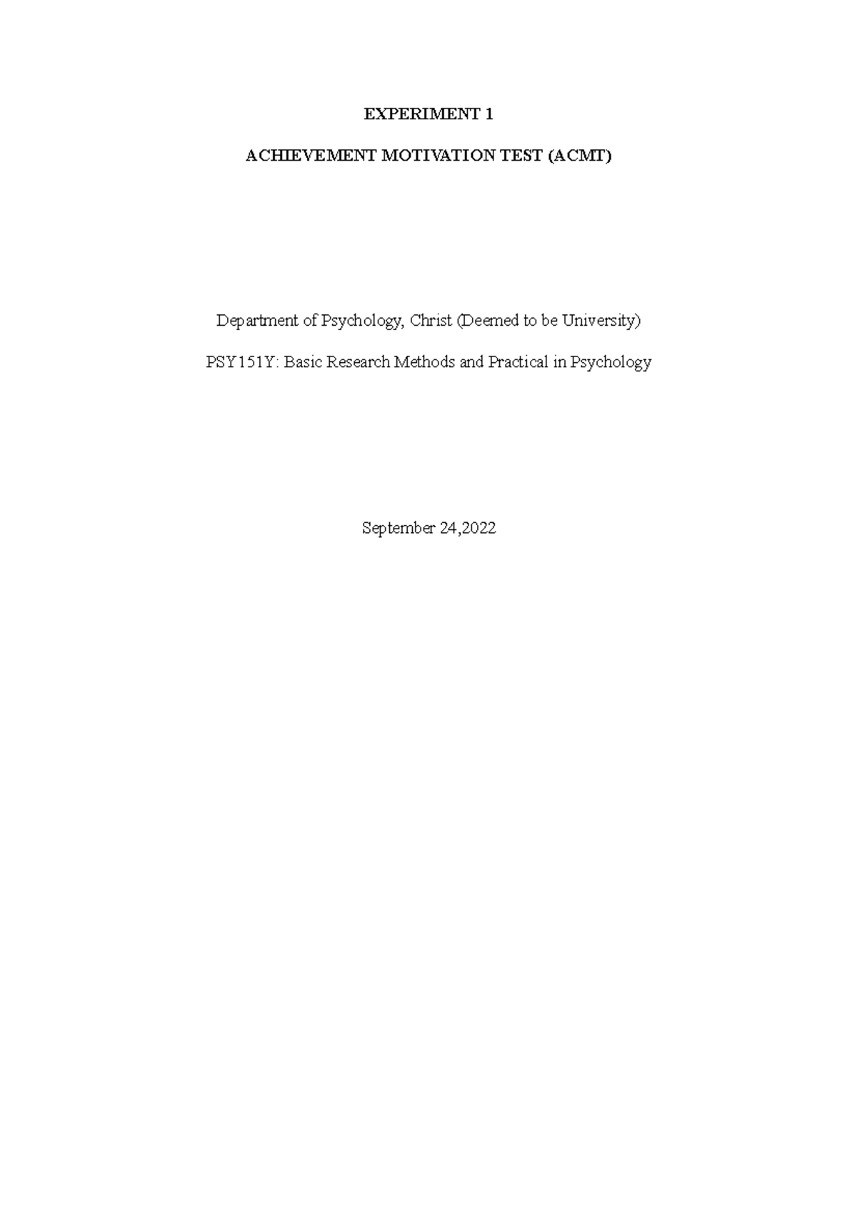 Achievement Motivation Test - EXPERIMENT 1 ACHIEVEMENT MOTIVATION TEST ...