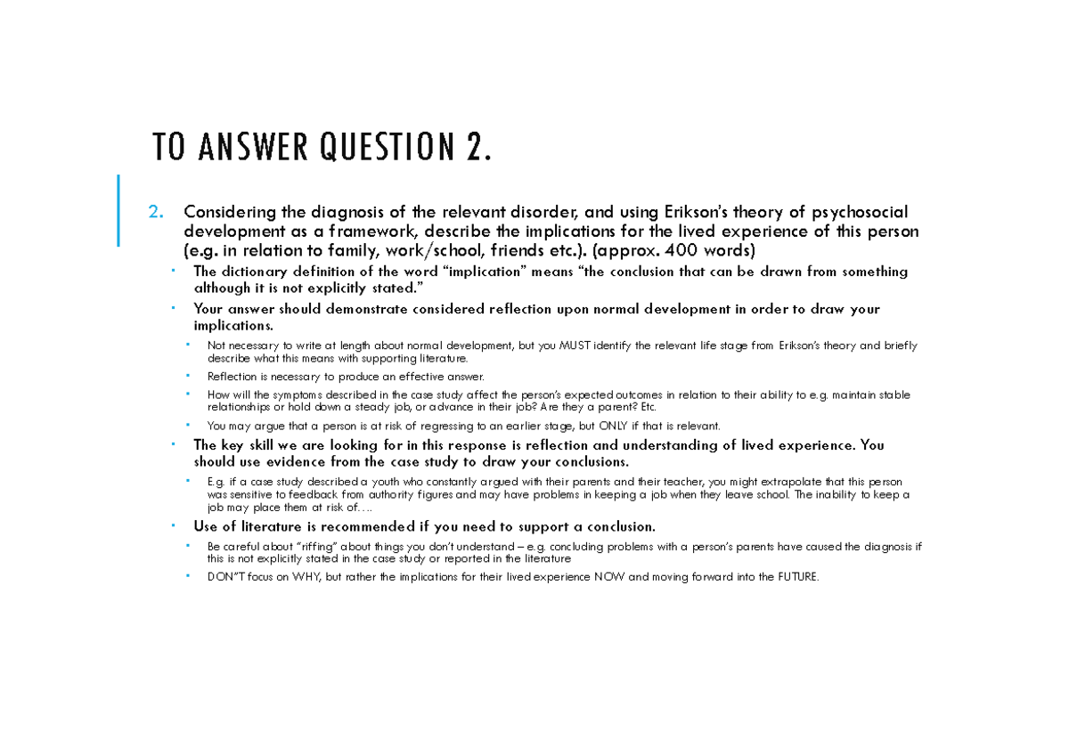 Answer 2 - Guide - TO ANSWER QUESTION 2. 2. Considering the diagnosis ...