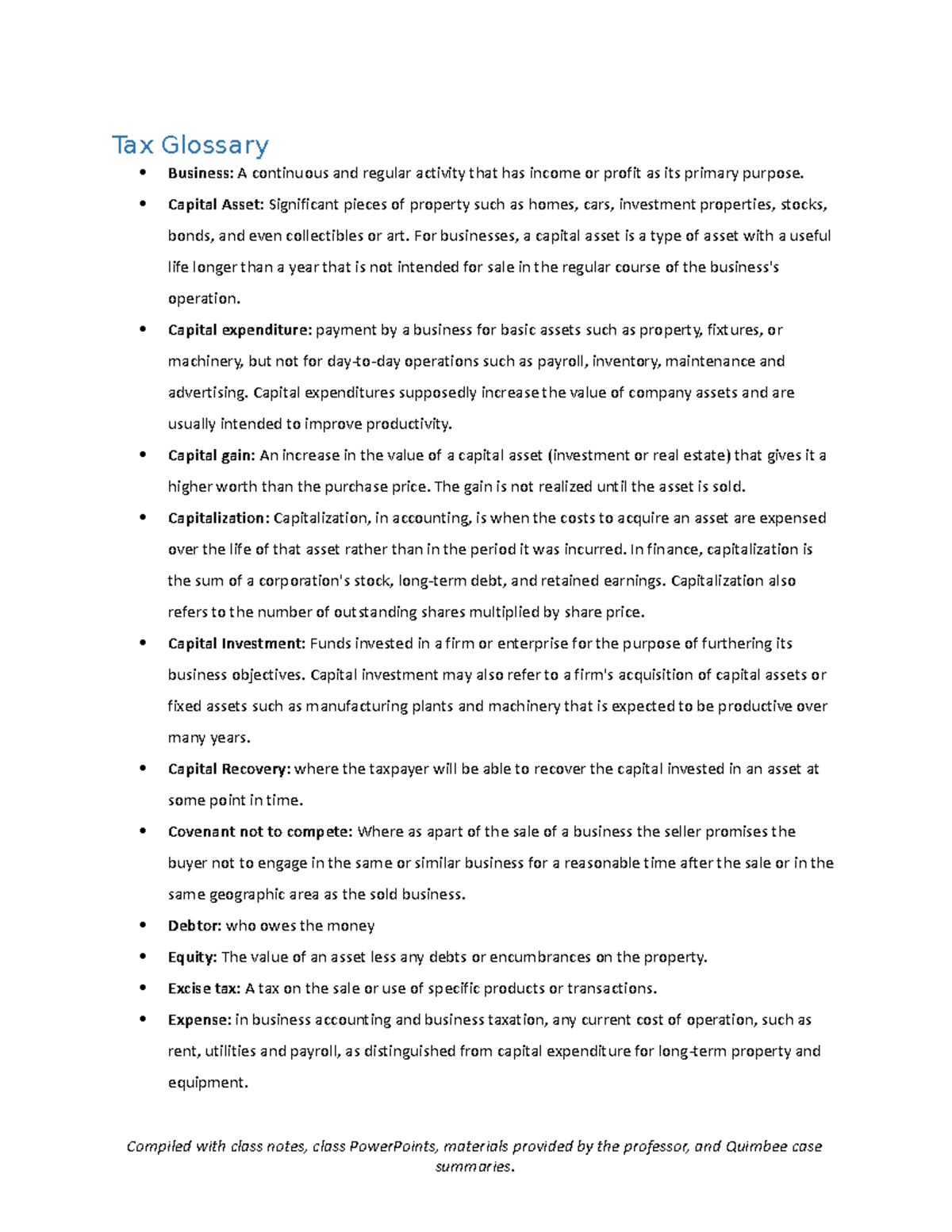 Federal Income Tax Outline - Tax Glossary Business: A continuous and ...