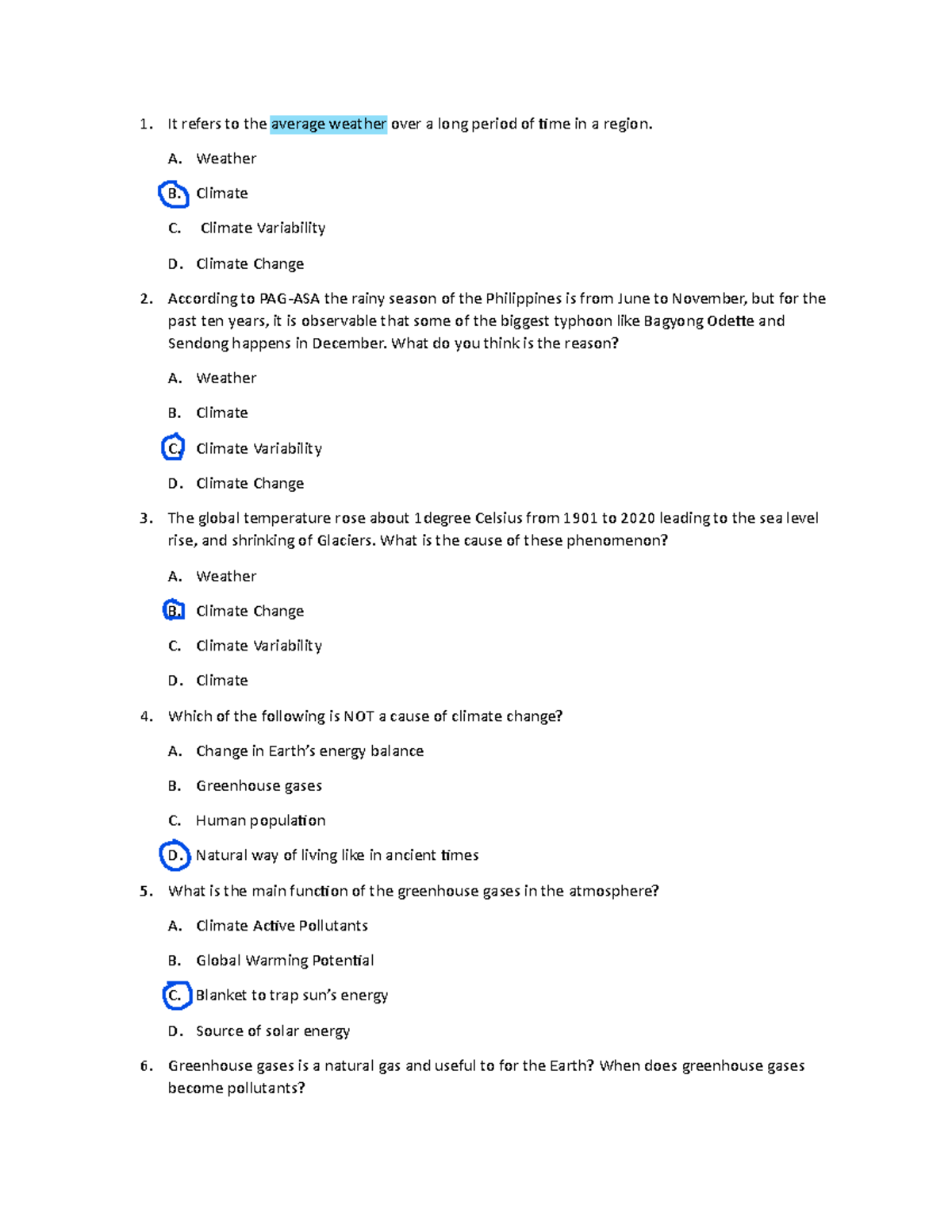 Climate-Change- Quiz Students-Copy - It refers to the average weather ...