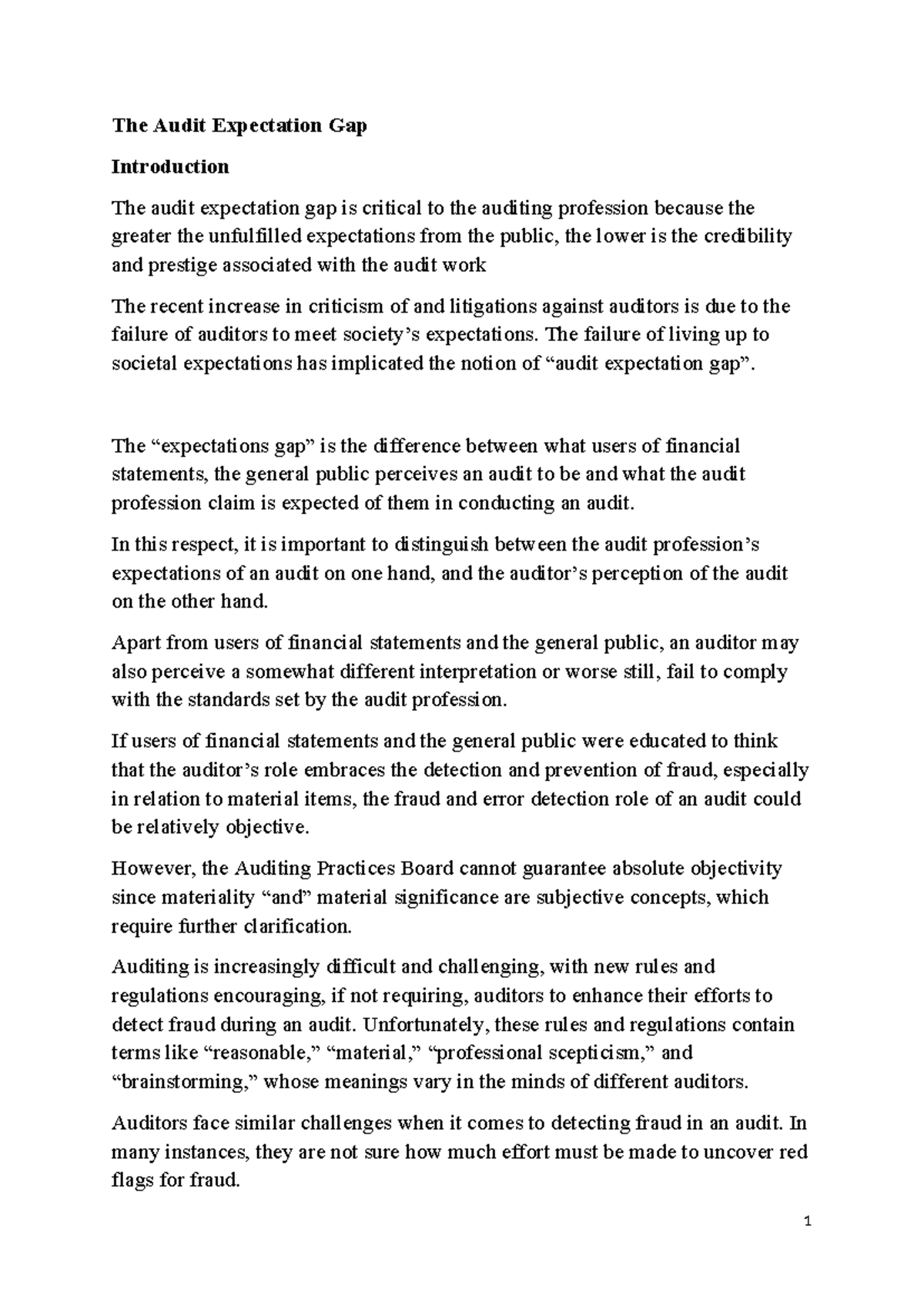 The Audit Expectation Gap (2) - The Audit Expectation Gap Introduction ...