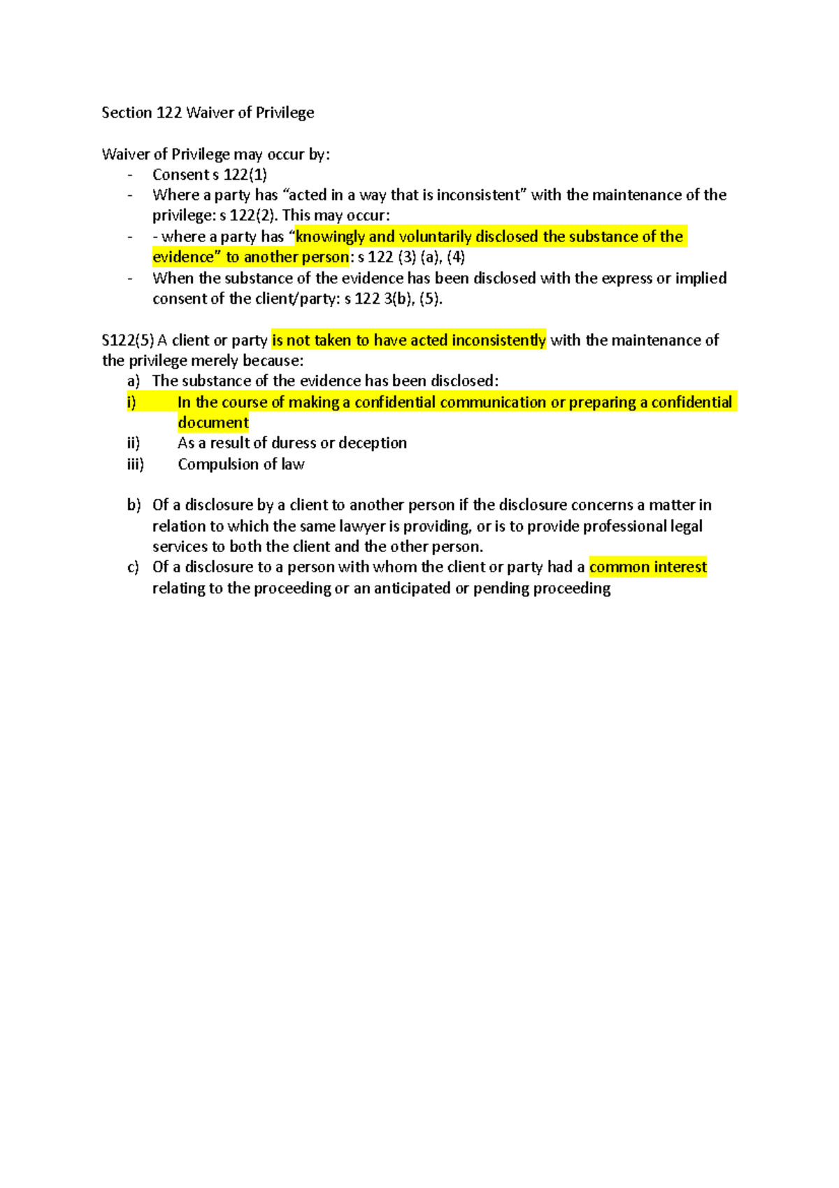 Section 122 Waiver of Privilege - Section 122 Waiver of Privilege ...