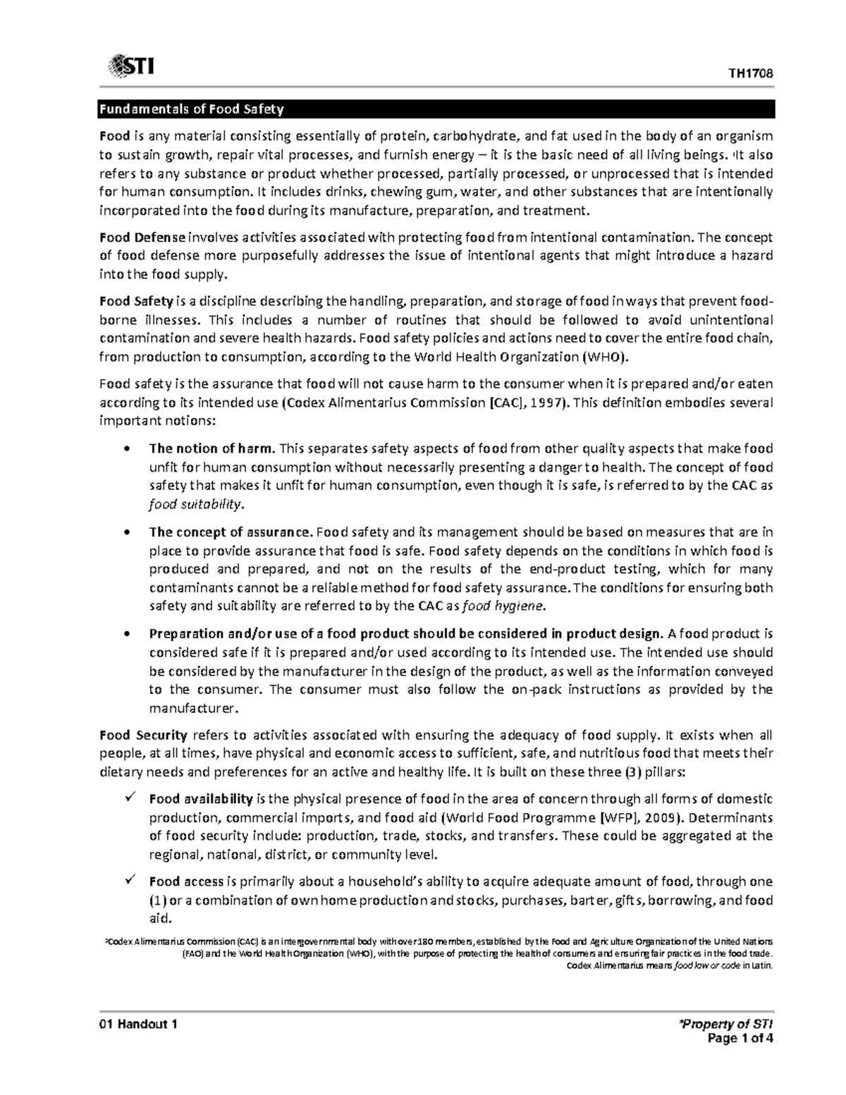 Fundamentals of Food Safety - 01 Handout 1 *Property of STI ...