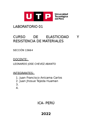 Elasticidad Y Resistencia DE Materiales - ELASTICIDAD Y RESISTENCIA DE MATERIALES CARRERA: - Studocu