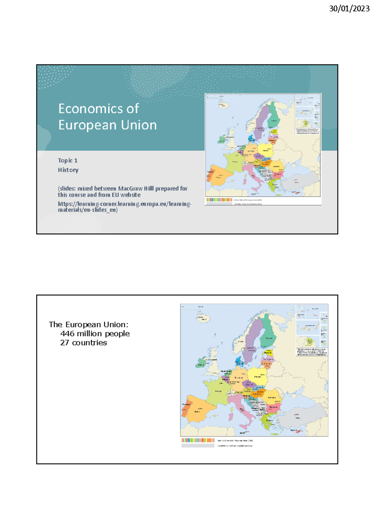 Topic 1 EEU - Lecture - Economics of European Union Topic 1 History ...