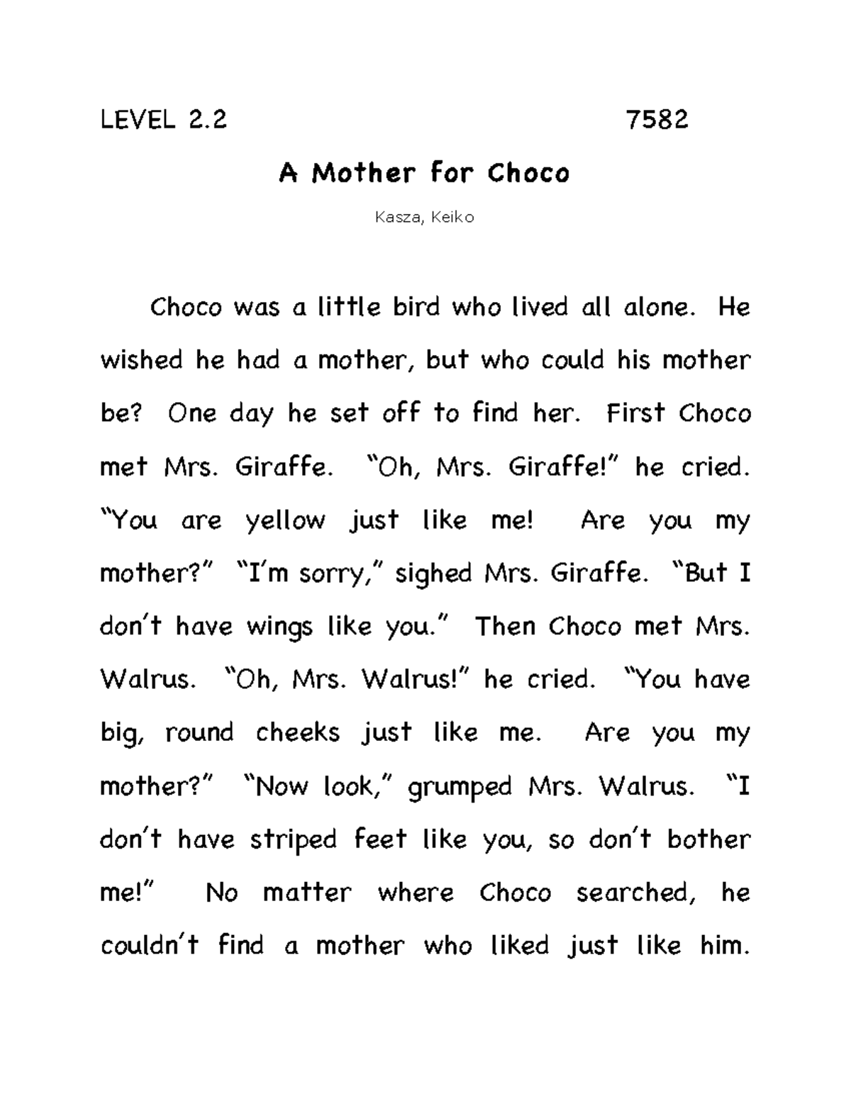 A Mother for Choco - story - LEVEL 2 7582 A Mother for Choco Kasza ...