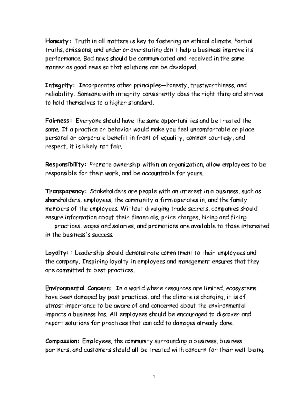 Business Ethics Notes - Honesty: Truth in all matters is key to ...