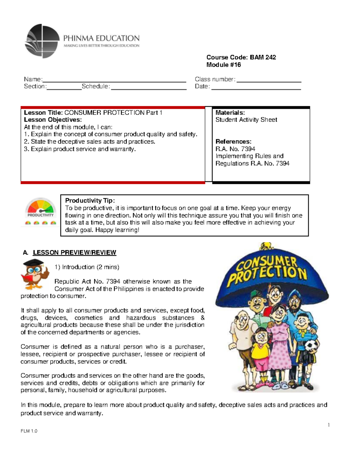 BAM 242 MODULE 16 - Module # Name: Section: Schedule: Class number ...