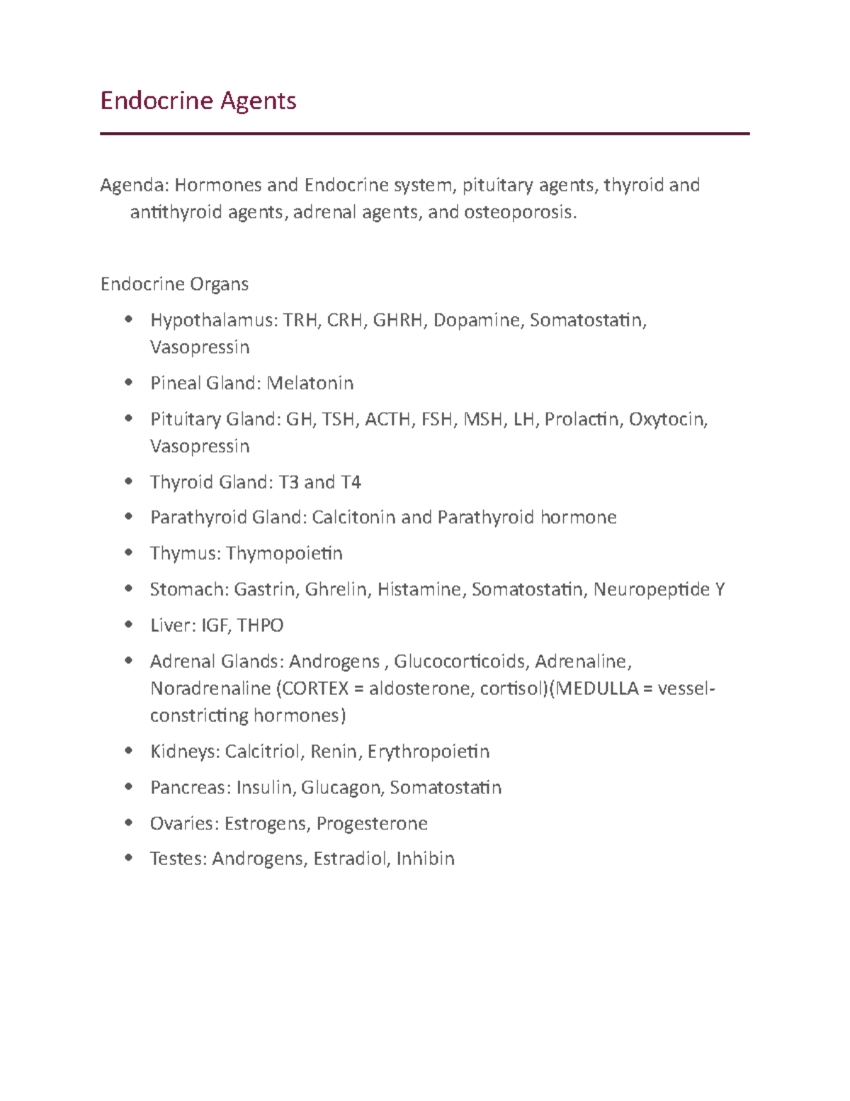 Endocrine Agents - assorted lecture notes - Endocrine Agents Agenda ...