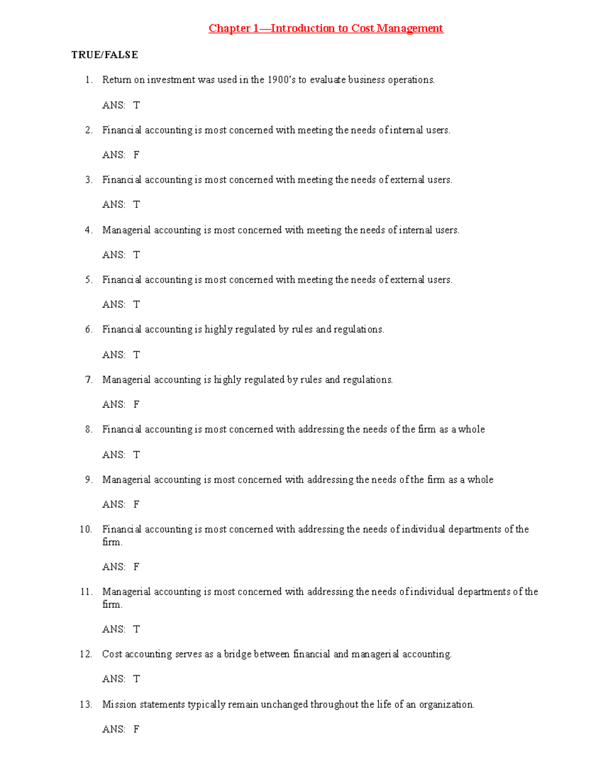 Ch01 Introduction to Cost Management - Chapter 1—Introduction to Cost ...