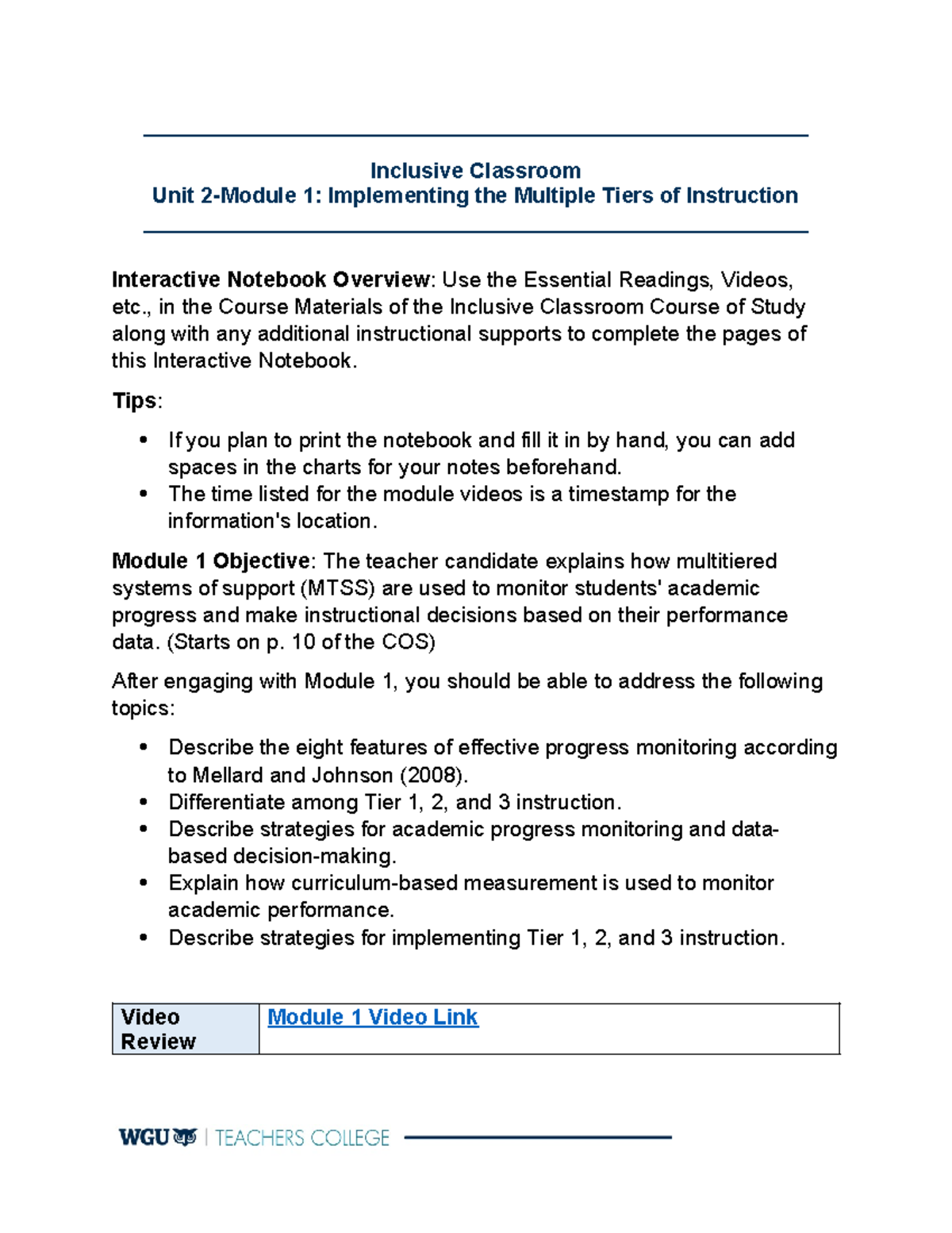 Inclusive Classroom Unit 2 Module 1 Notebook - - Studocu