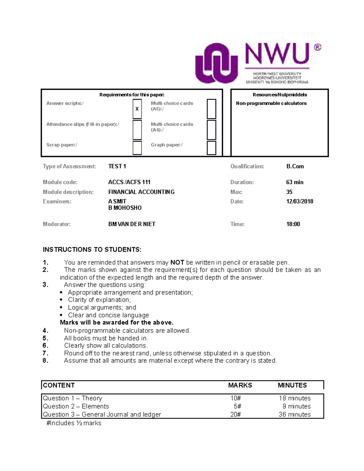 Final TEST 1 accs 2018 - test 1 - Requirements for this paper ...