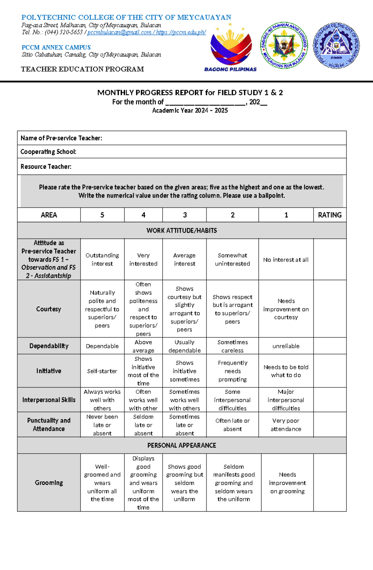 2024 2025 Monthly Progress Report - POLYTECHNIC COLLEGE OF THE CITY OF ...