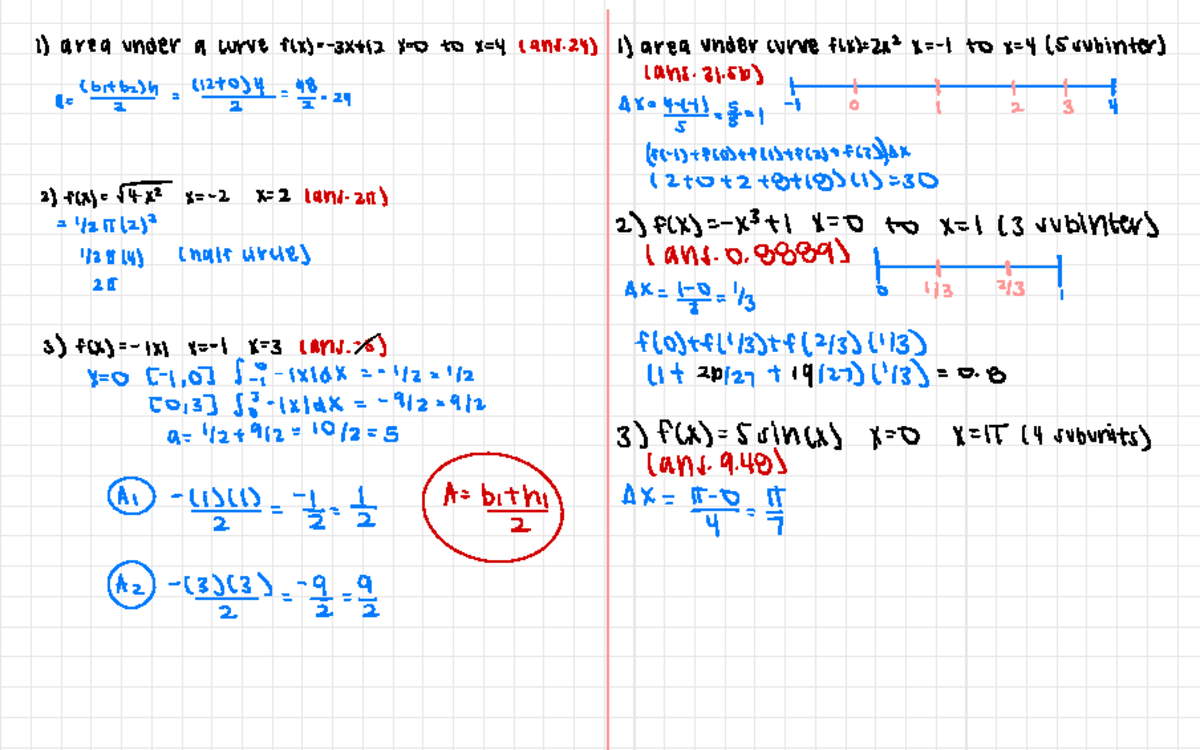 Calc quiz 1 guide - calc - 1) area under a curve f(x) = -3x+ 12 x= 0 to ...