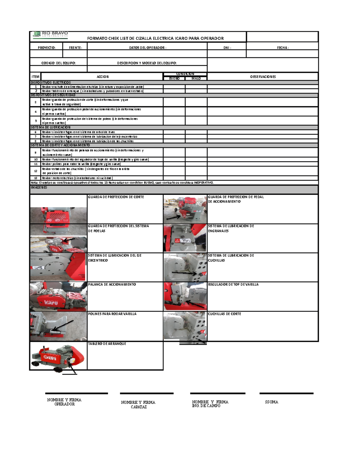 Toaz - ASDASDASDASDAS - FORMATO CHEK LIST DE CIZALLA ELECTRICA ICARO ...