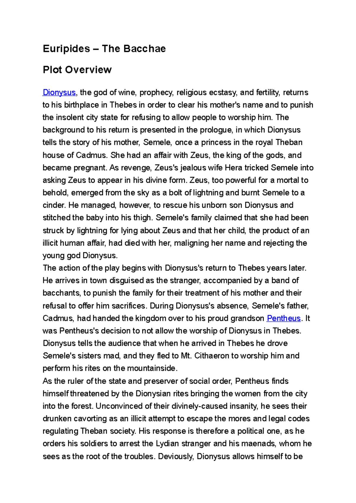 Euripides - The Bacchae - Plot overview - Euripides – The Bacchae Plot ...